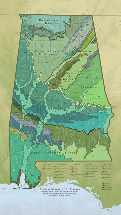 Physical Geography of Alabama Map | Alabama Original