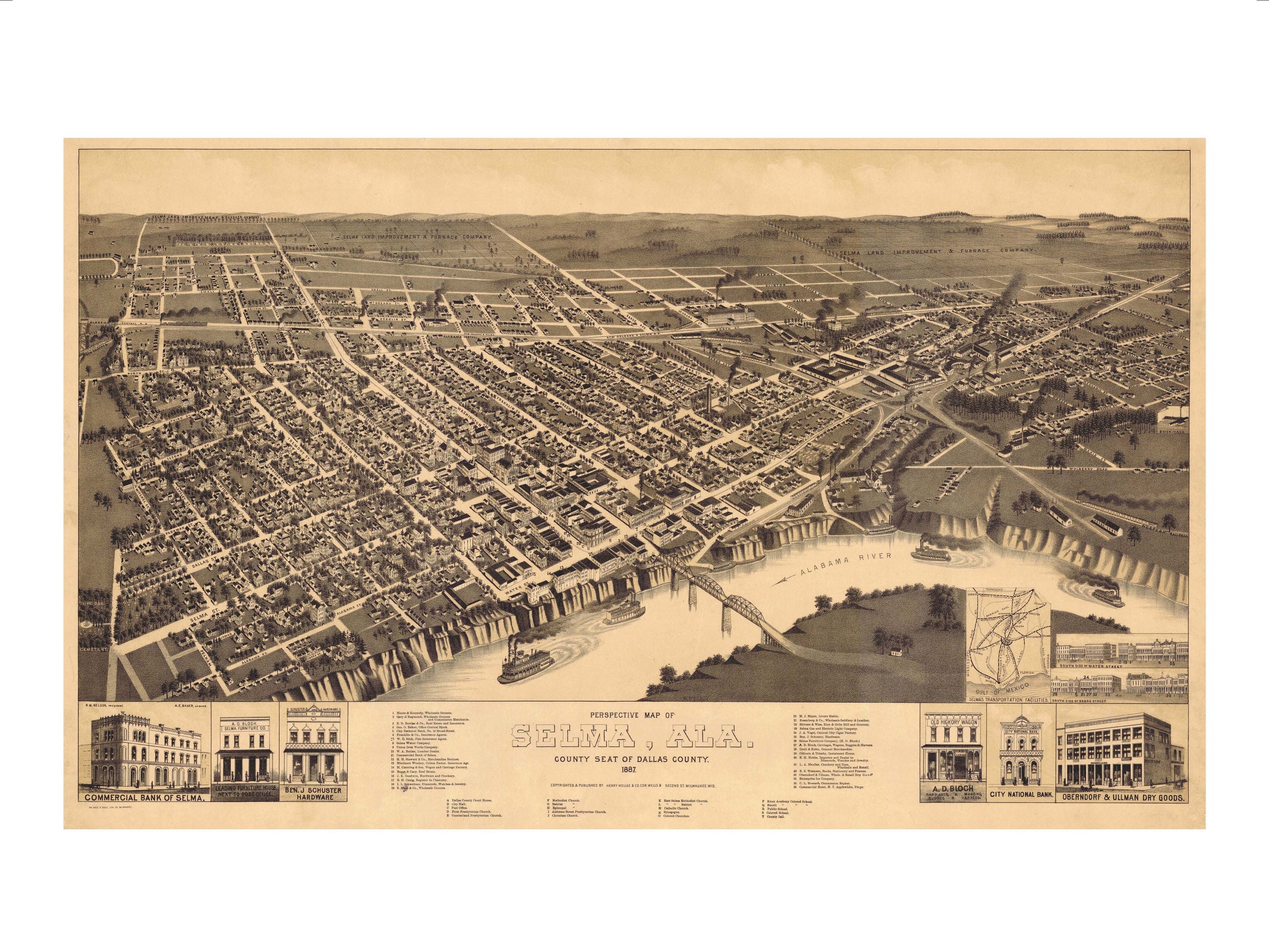 1887 Selma Map | Alabama Original